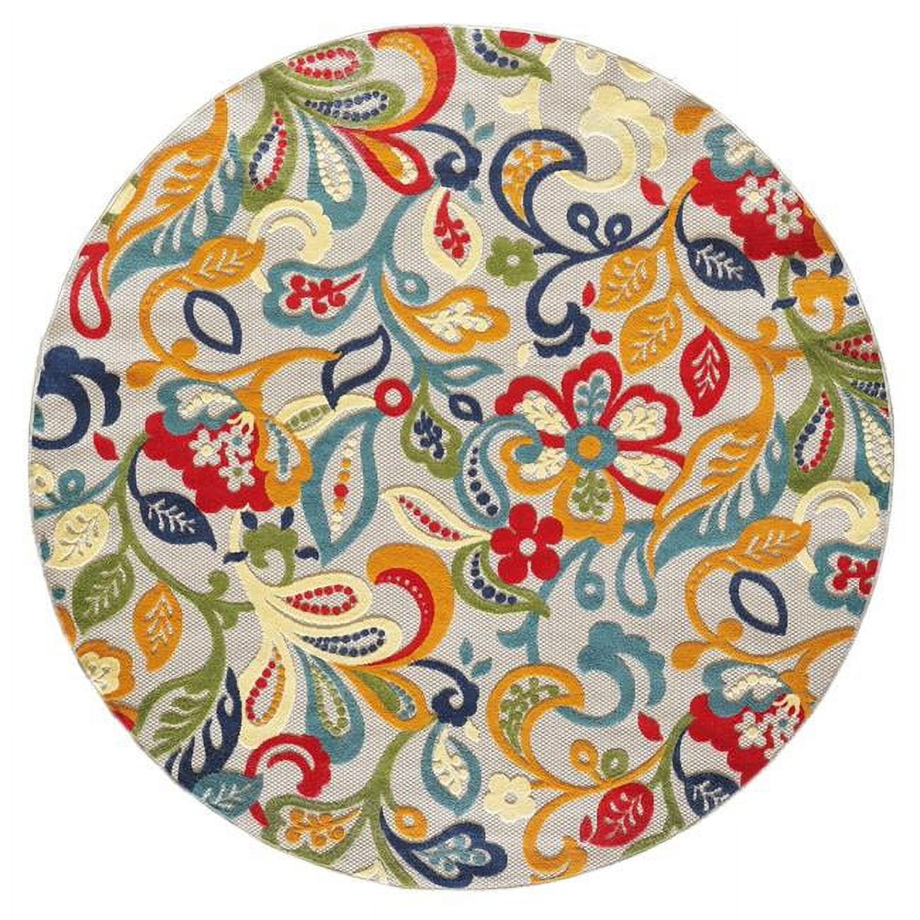 8 x 8 ft. Round Jacobean Floral Indoor Outdoor Area Rug, Multi Color ...