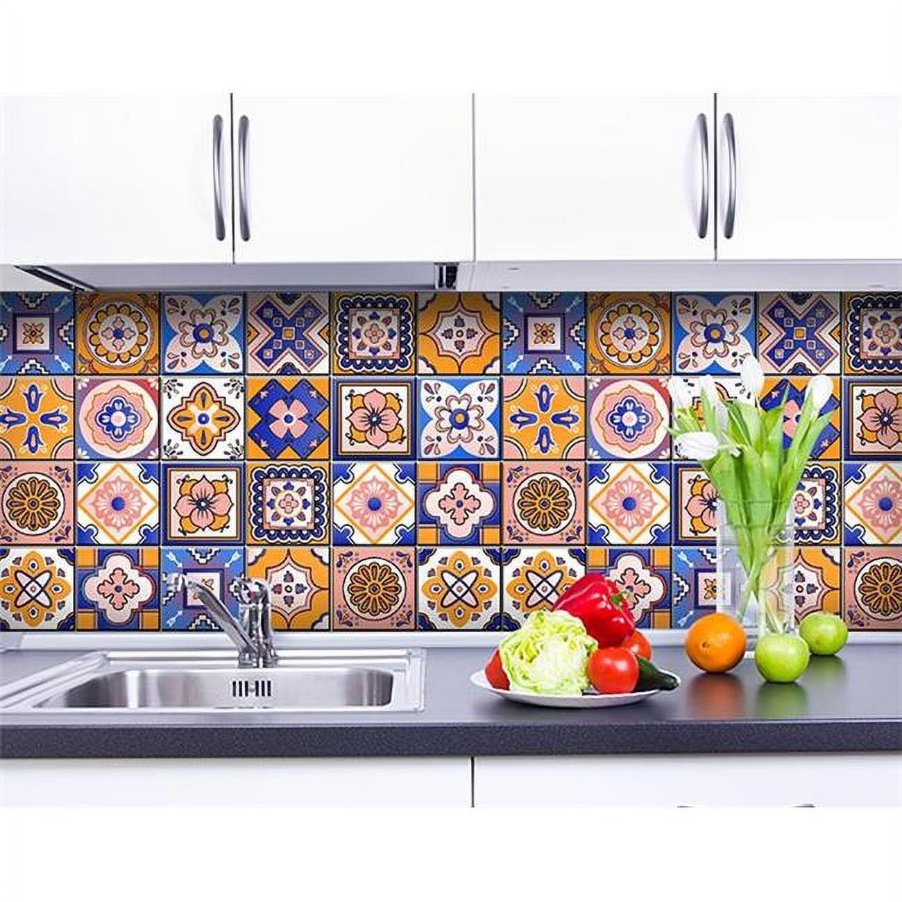 8 x 8 in. Blue Gold & Blush Mosaic Peel & Stick Removable Tiles ...