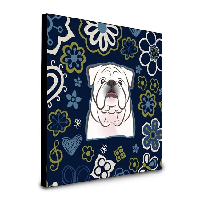 8 x 8 x 0.625 in. Blue Flowers White English Bulldog Artwork Panel Wall ...