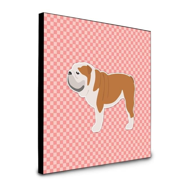 8 x 8 x 0.625 in. English Bulldog Checkerboard Pink Artwork Panel Wall ...
