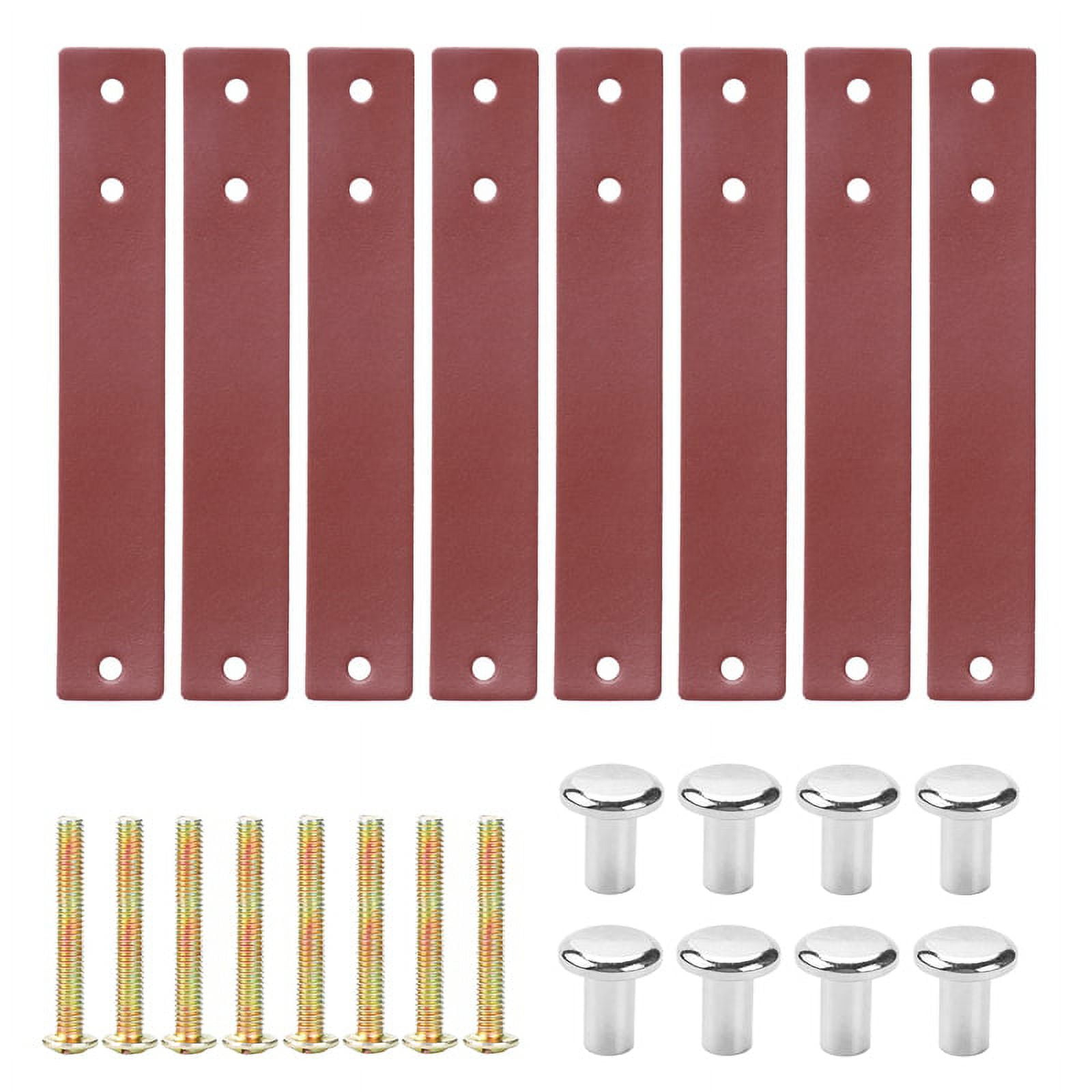 8 x brown full-grain cow leather pulls 8 x brushed stainless steel ...