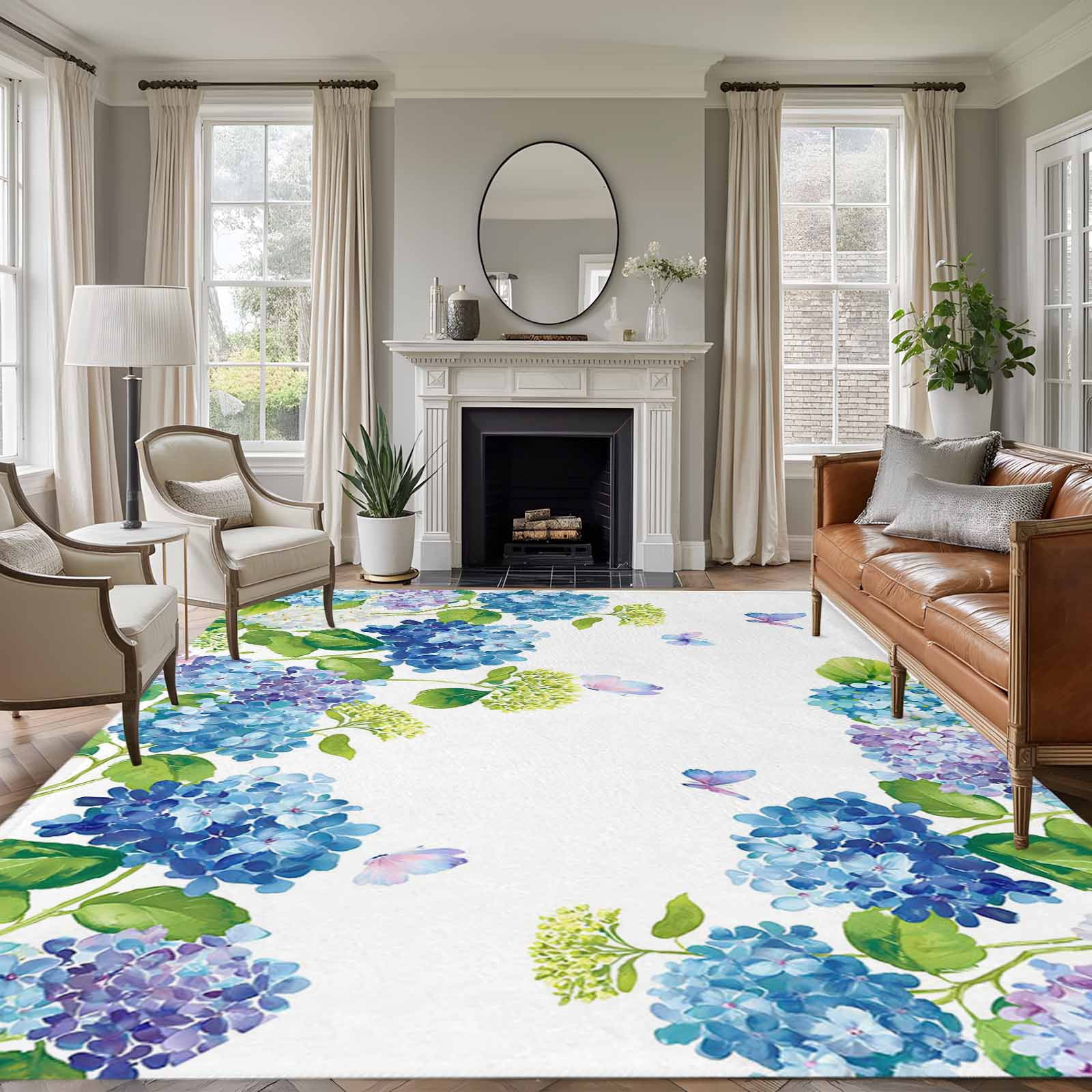 8'x10' Area Rugs, Blue Hydrangea Indoor Outdoor Area Rug for Living ...