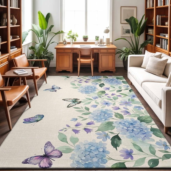 8'x10' Area Rugs, Blue Hydrangeas Indoor Outdoor Area Rug for Living ...