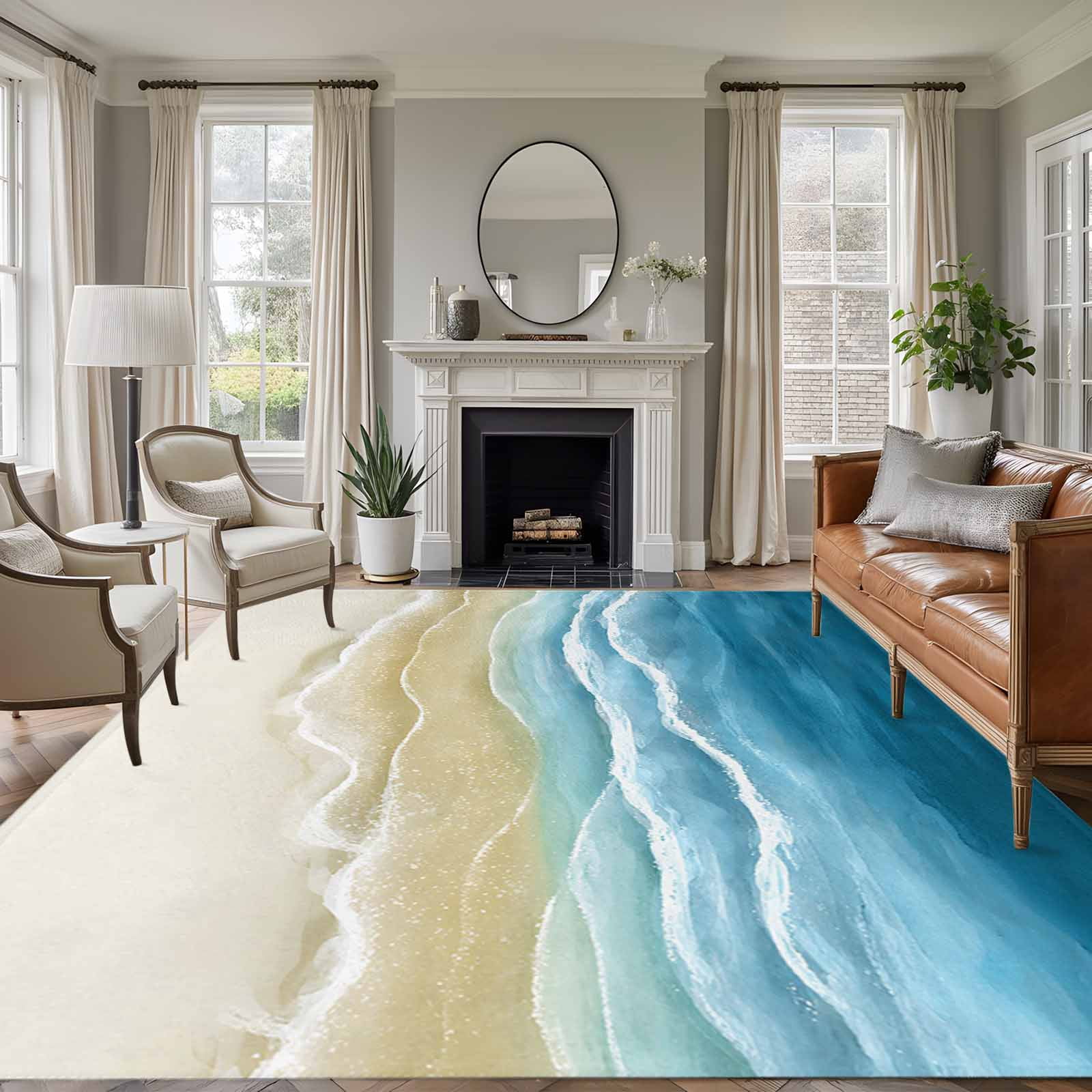 8'x10' Area Rugs, Blue Summer Beach Coastal Indoor Outdoor Area Rug for ...