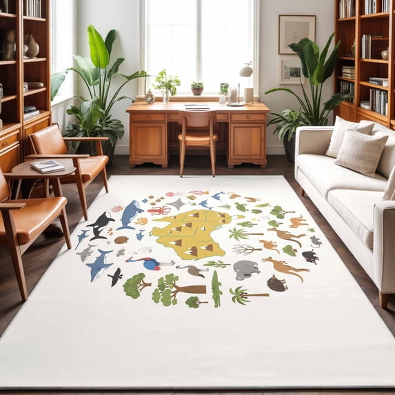 8'x10' Area Rugs, Cartoon Animals Botanical Indoor Outdoor Area Rug for ...