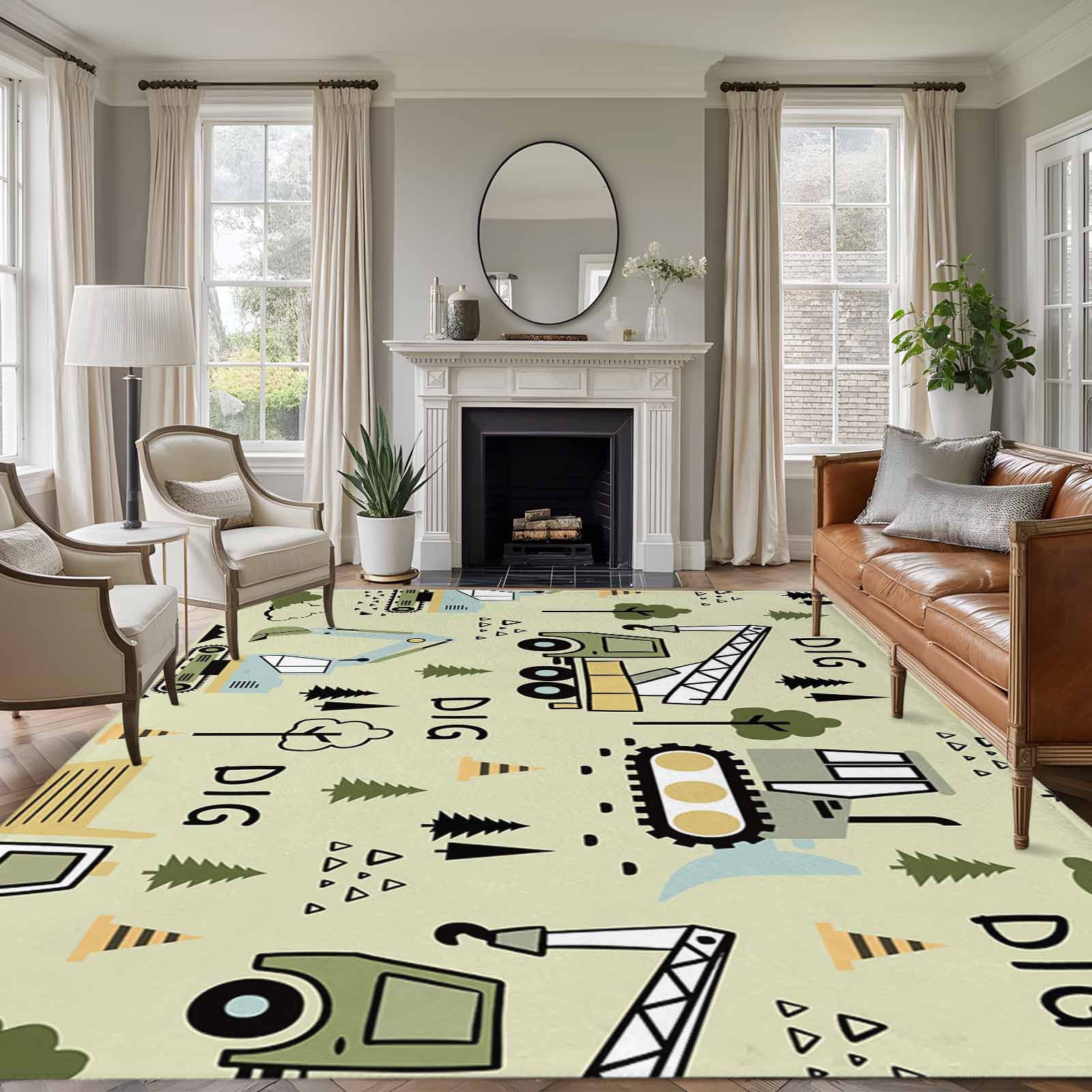 8'x10' Area Rugs, Cartoon Tractor Indoor Outdoor Area Rug for Living ...