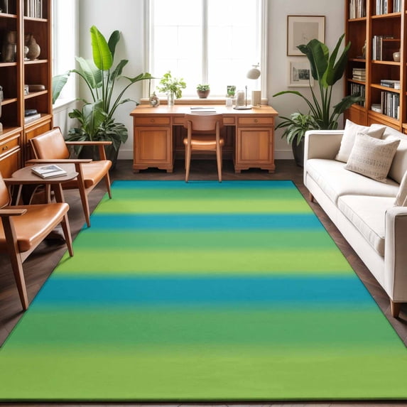 8'x10' Area Rugs, Green Blue Ombre Stripes Indoor Outdoor Area Rug for ...