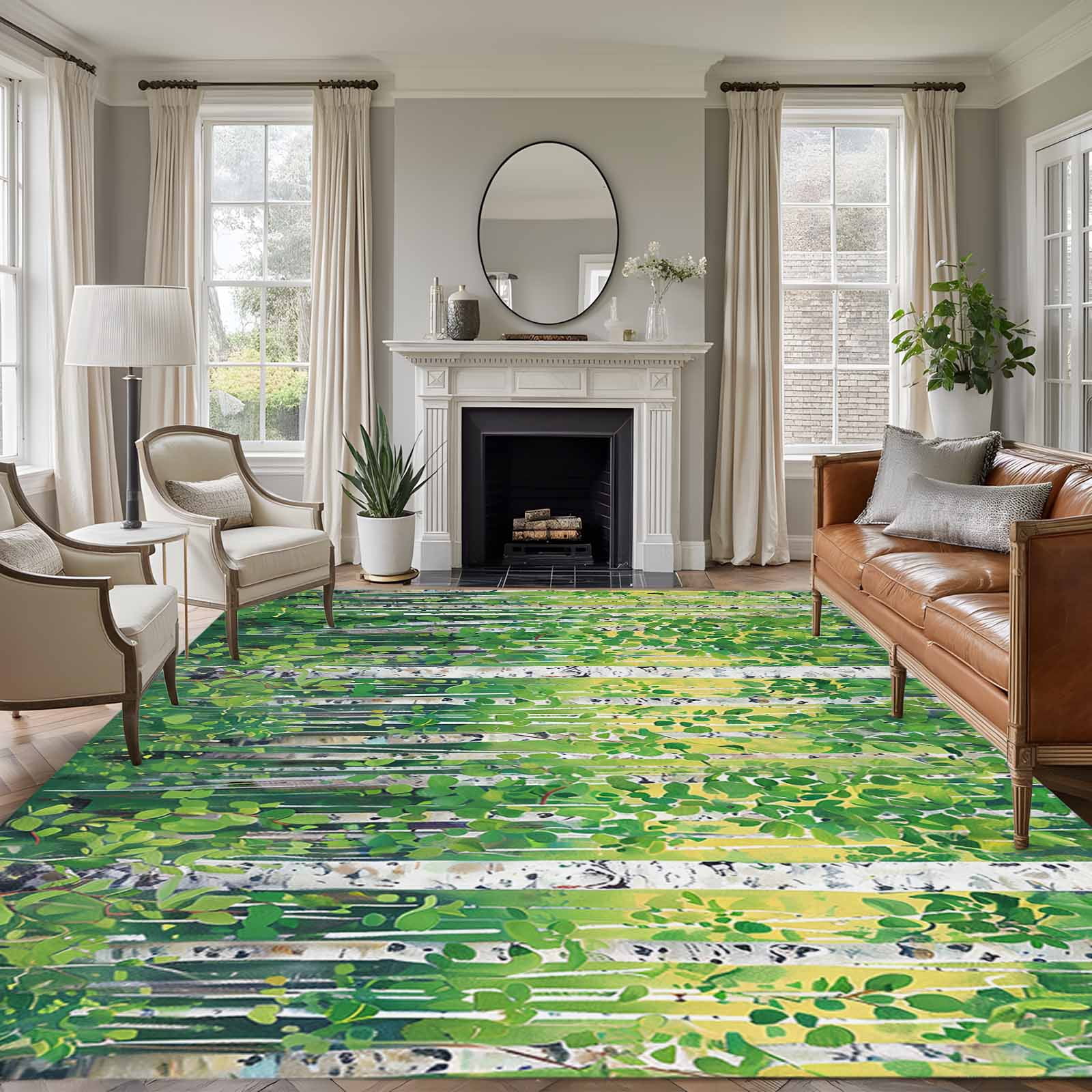 8'x10' Area Rugs, Green Botanical Indoor Outdoor Area Rug for Living ...