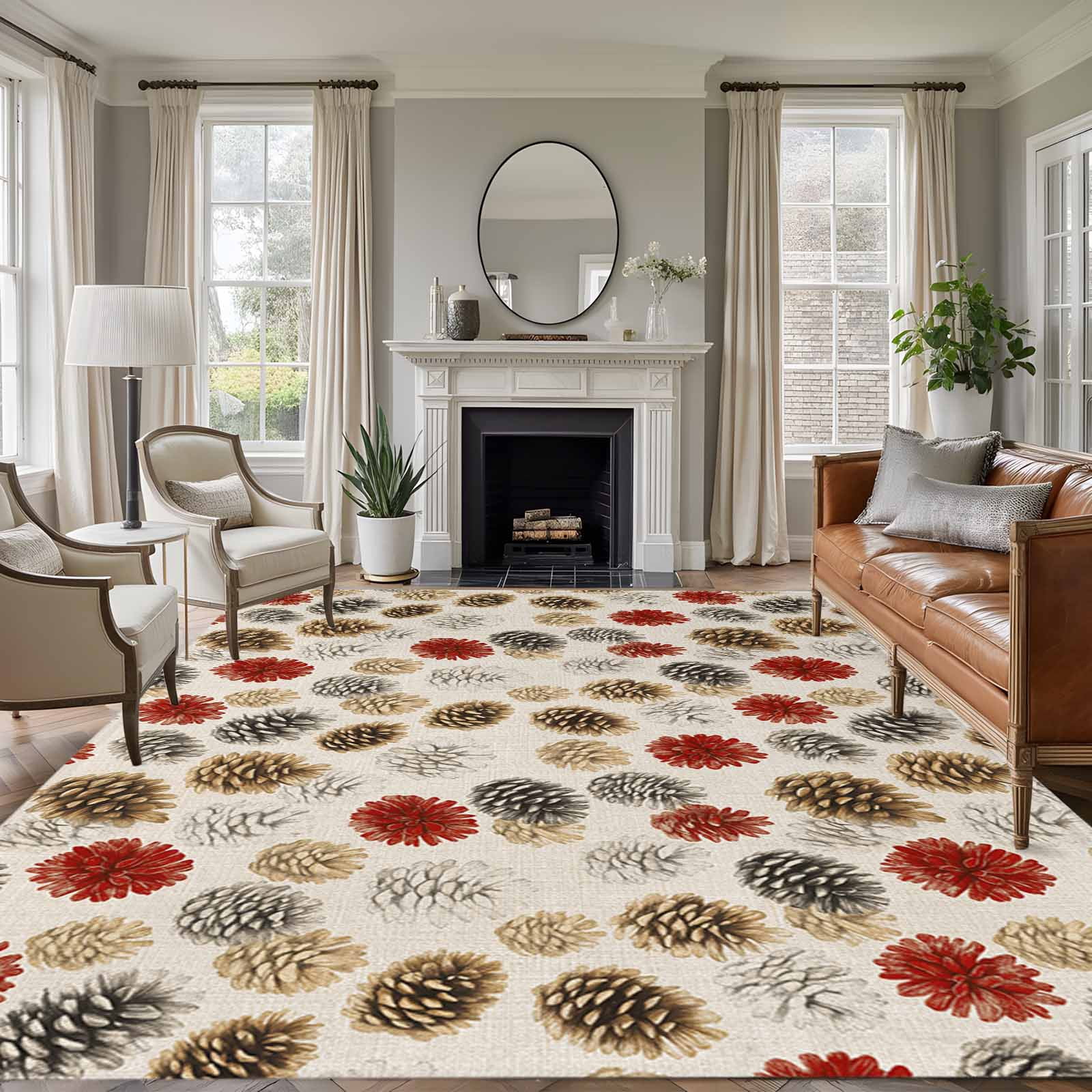 8'x10' Area Rugs, Red Brown Grey Christmas Indoor Outdoor Area Rug for ...
