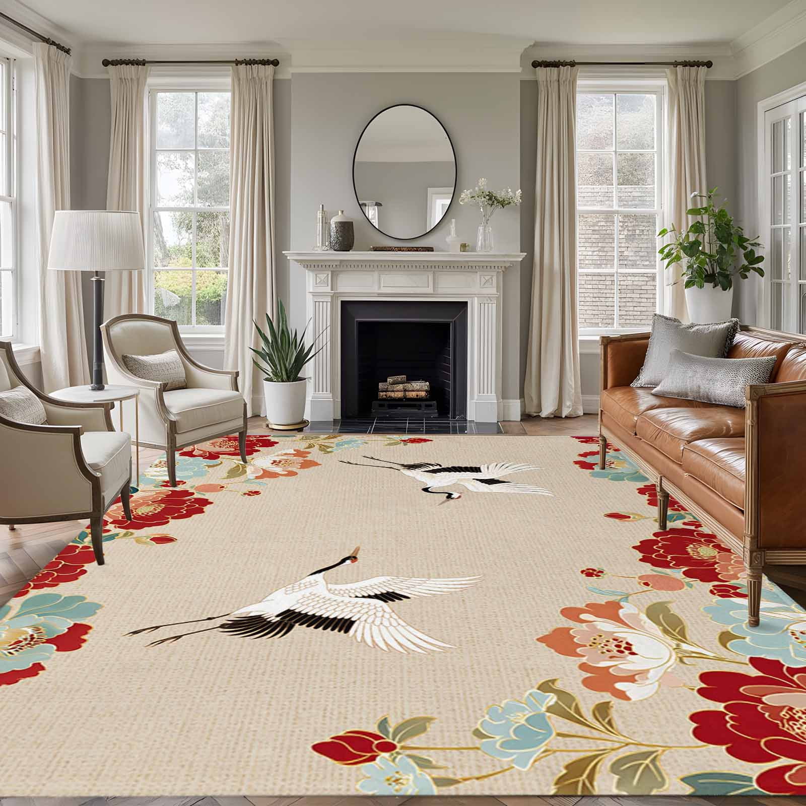 8'x10' Area Rugs, Rustic Crane Indoor Outdoor Area Rug for Living Room ...