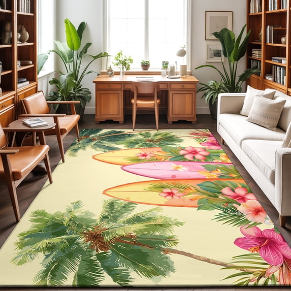 8'x10' Area Rugs, Tropical Palm Tree Indoor Outdoor Area Rug for Living ...
