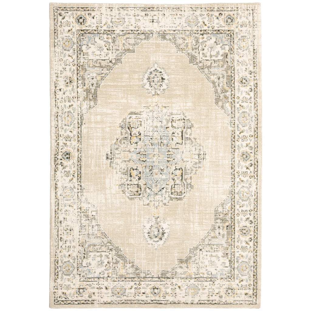 8'x10' Beige and Ivory Center Jewel Area Rug - Walmart.com