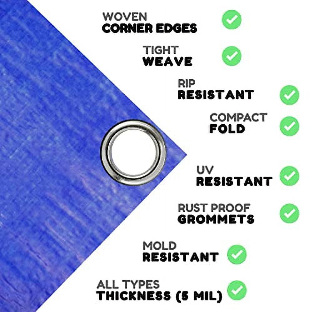 8'x10' Blue Poly Tarp Cover, Water Proof Tent Shelter Camping RV Boat ...