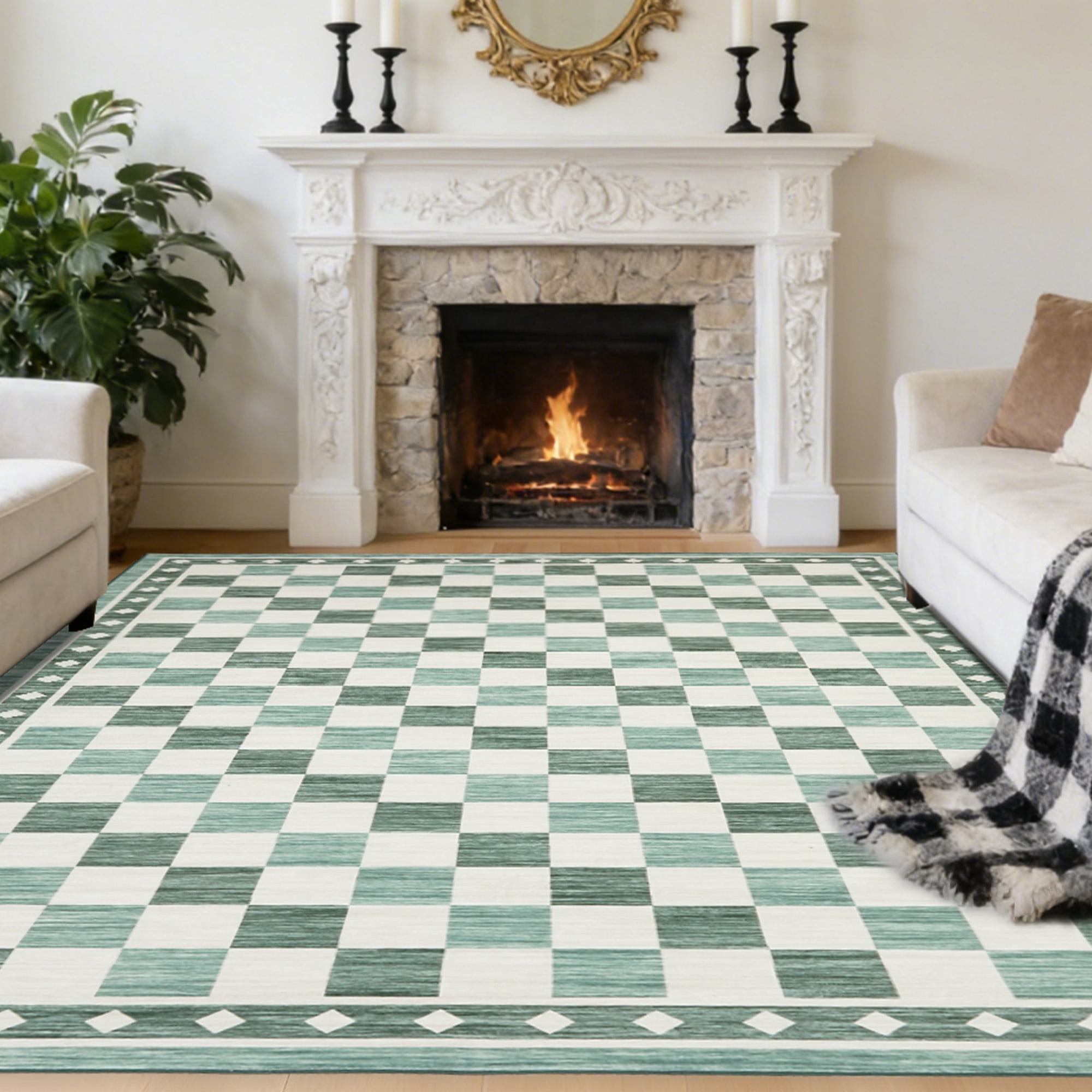 8'x10' Checkered Area Rug, Washable Soft Geometric Rug, Non-Slip Low ...