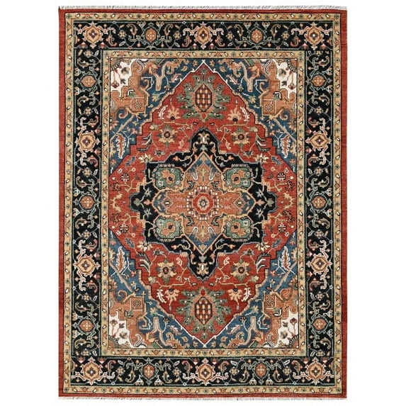 8'x10' Hand Knotted Heriz Rust Navy Wool Oriental Rug - Walmart.com