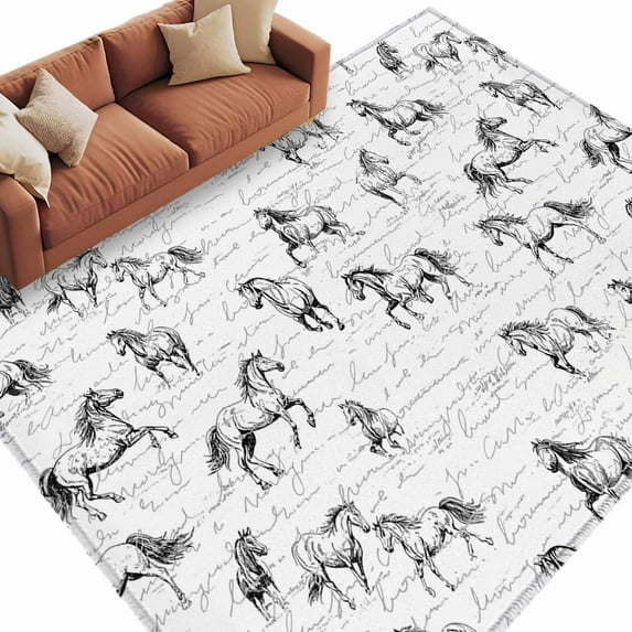 8'x10'Large Area Rugs Black Horse Washable Area Rugs Non-Slip Indoor ...