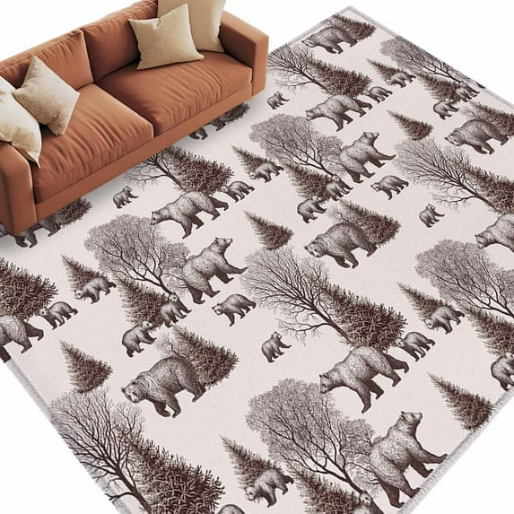 8'x10'Large Area Rugs Brown Bear Washable Area Rugs Non-Slip Indoor ...