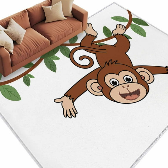 8'x10'Large Area Rugs Brown Cute Monkey Washable Area Rugs Non-Slip ...