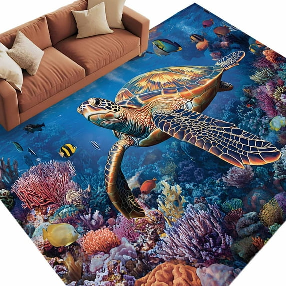 8'x10'Large Area Rugs Coastal Turtle Washable Area Rugs Non-Slip Indoor ...