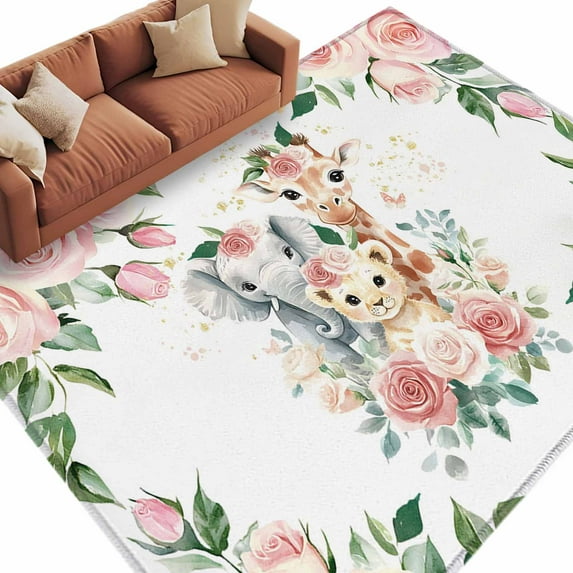 8'x10'Large Area Rugs Elephant Giraffe Lion Washable Area Rugs Non-Slip ...