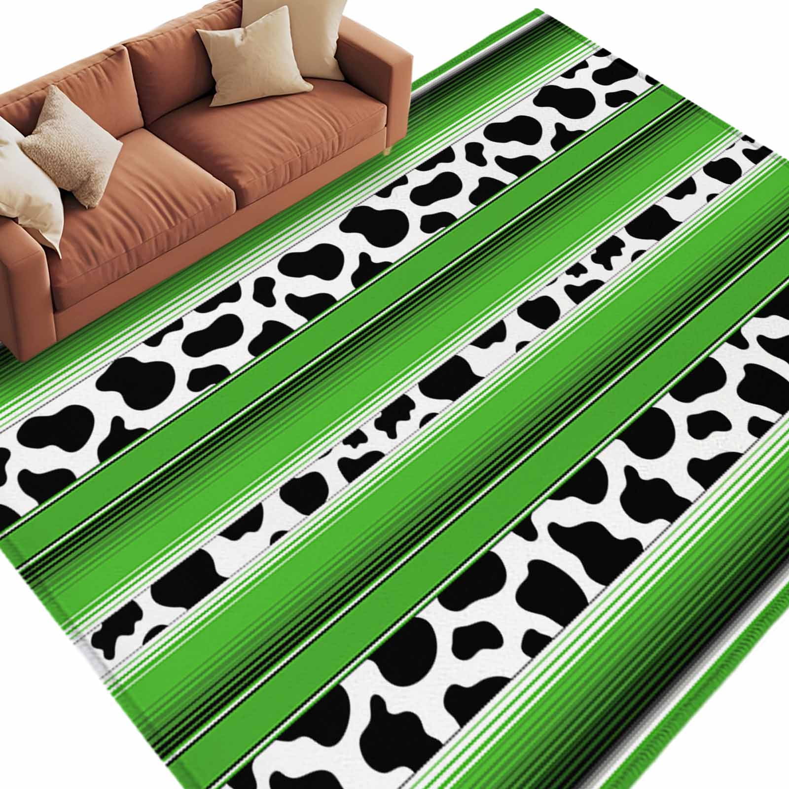 8'x10'Large Area Rugs Green Plaid Leopard Print Washable Area Rugs Non ...