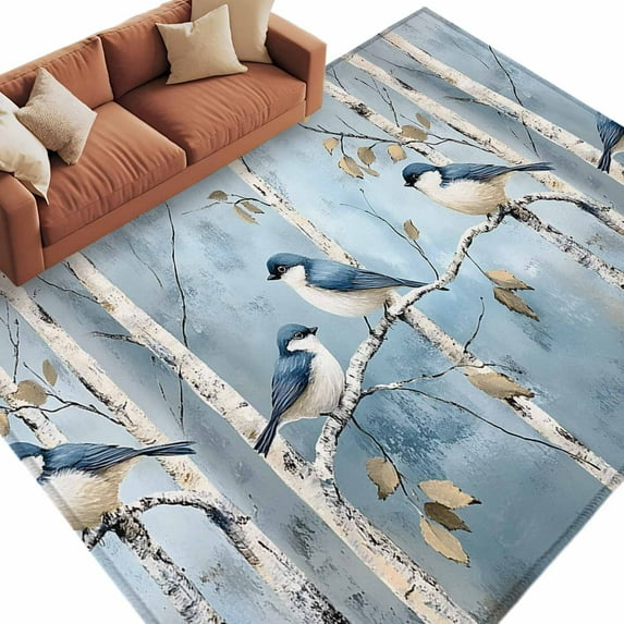 8'x10'Large Area Rugs Oil Painting Birds Washable Area Rugs Non-Slip ...