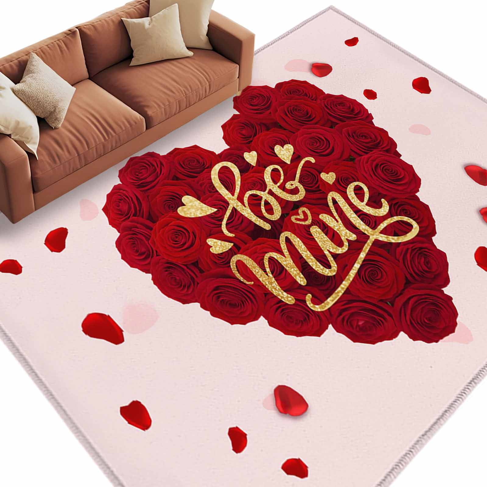 8'x10'Large Area Rugs Pink Valentine's Day Washable Area Rugs Non-Slip ...