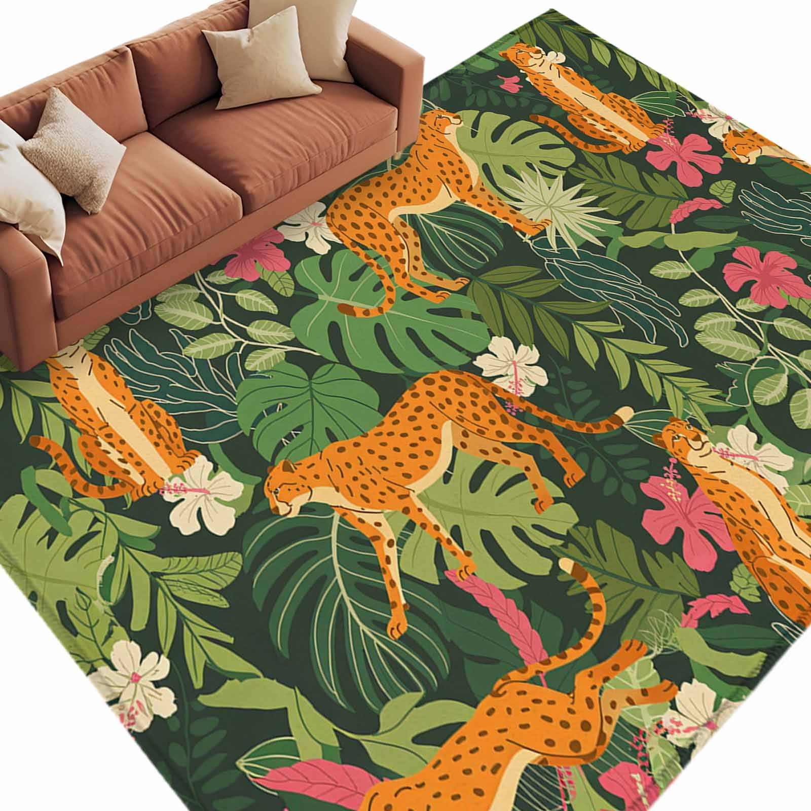 8'x10'Large Area Rugs Tropical Plants Washable Area Rugs Non-Slip ...