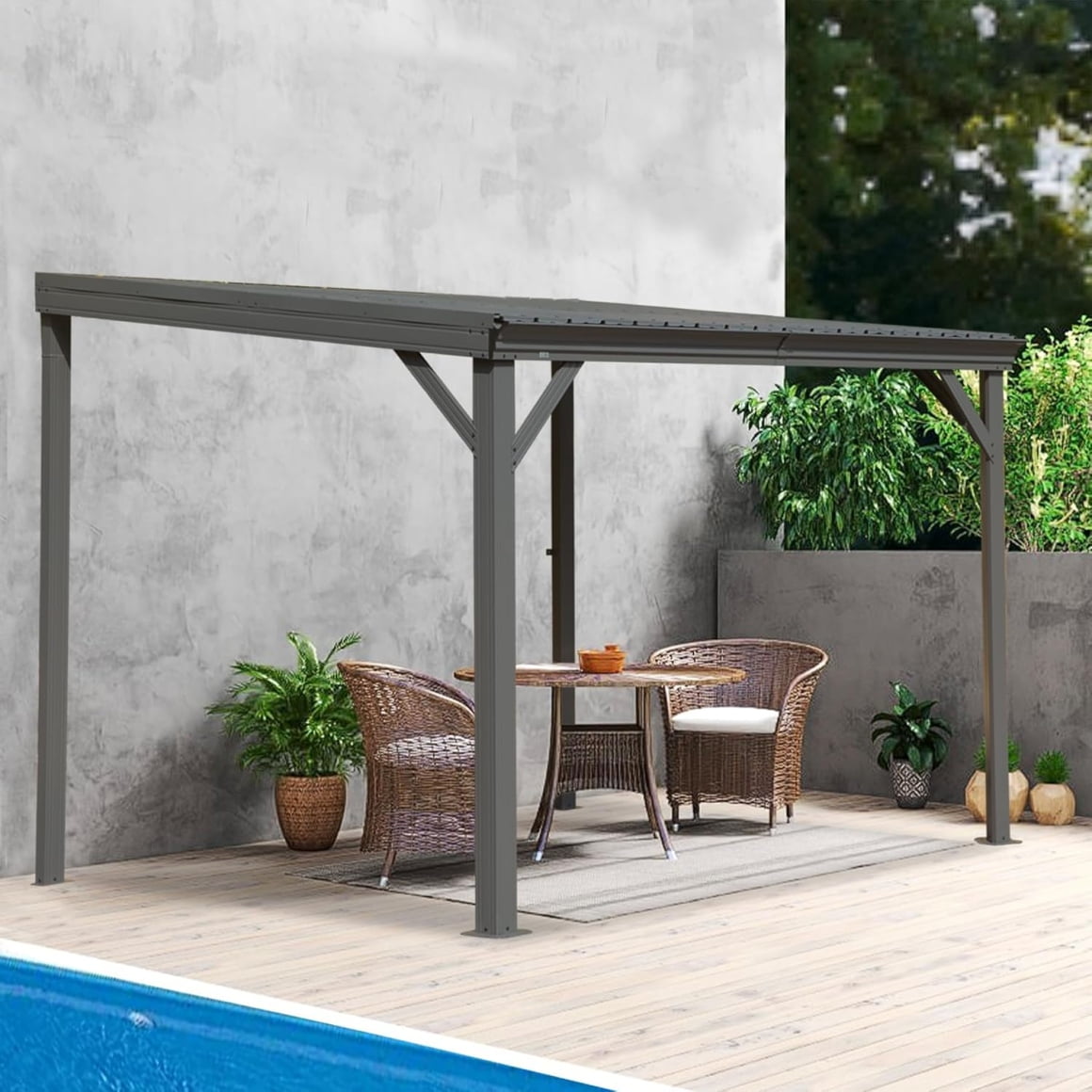 8' x10' Lean to Gazebo, Outdoor Hardtop Wall Mounted Gazebo with ...