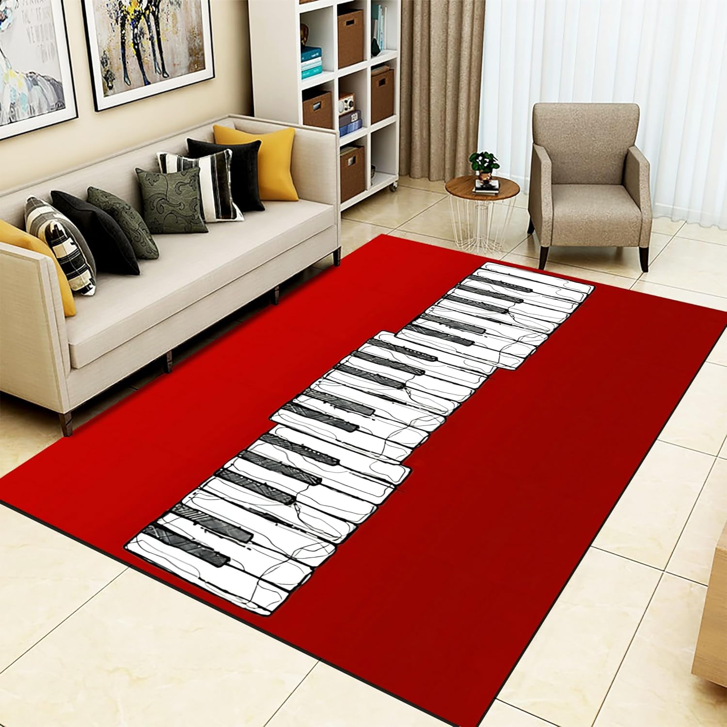 8'x10' Piano Area Rug xft Modern Simple Piano Print Red Rug Music Lover ...