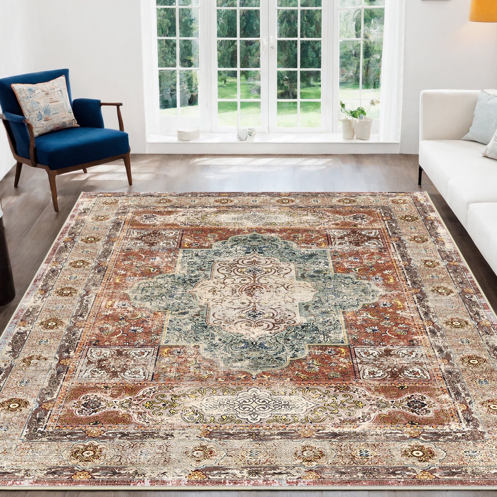 8'x10' Traditional Area Rugs for Living Room, Non-Slip Indoor Thin ...