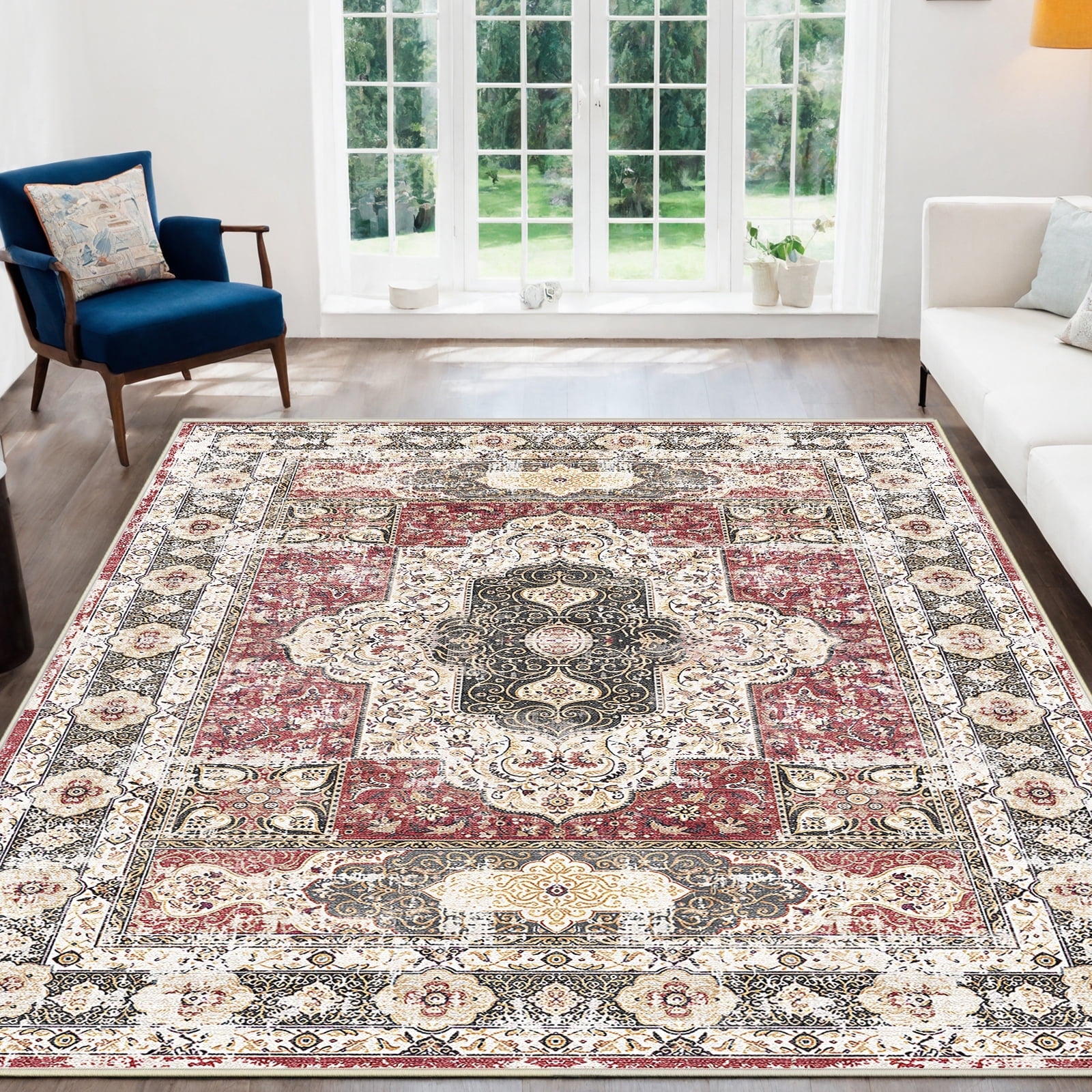 8'x10' Traditional Area Rugs for Living Room, Non-Slip Indoor Thin ...