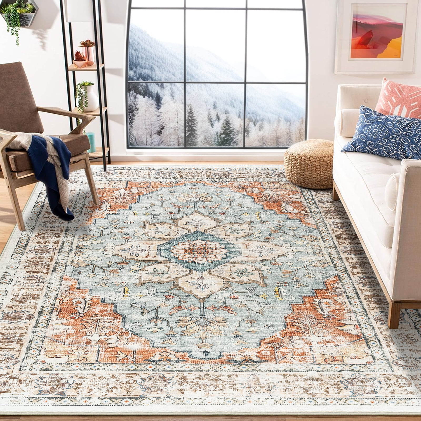 8'x10' Vintage Area Rugs,Soft Washable Distressed Thin Rugs for Living ...