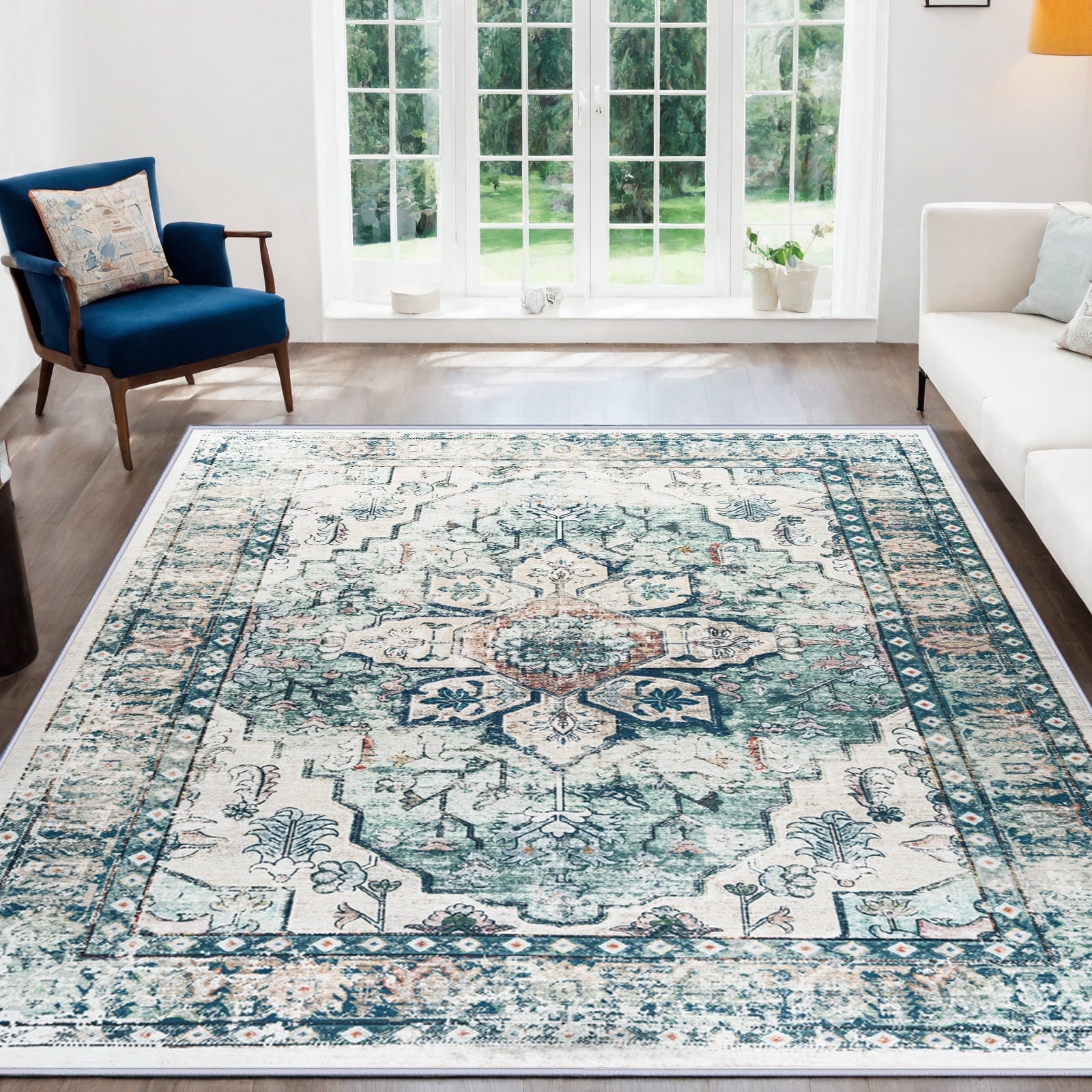 8'x10' Vintage Area Rugs,Soft Washable Distressed Thin Rugs for Living ...