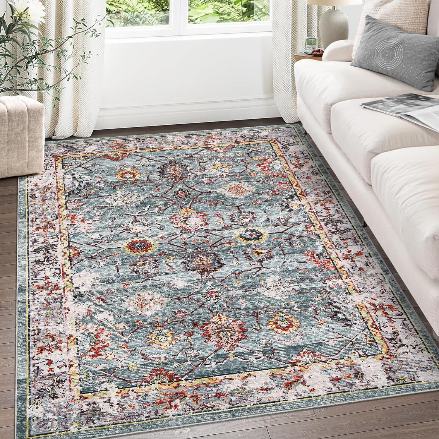 8'x10' Vintage Decorative Area Rug, Polyester, Washed Back, Folding ...
