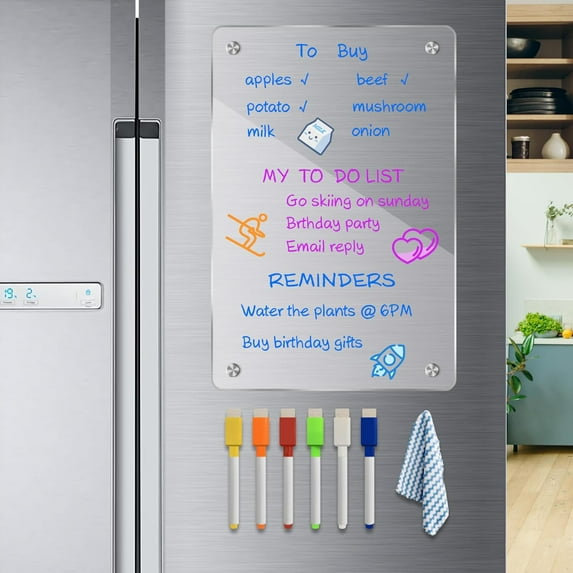 8"x12" Acrylic Magnetic Dry Erase Board for Fridge, Clear Acrylic ...