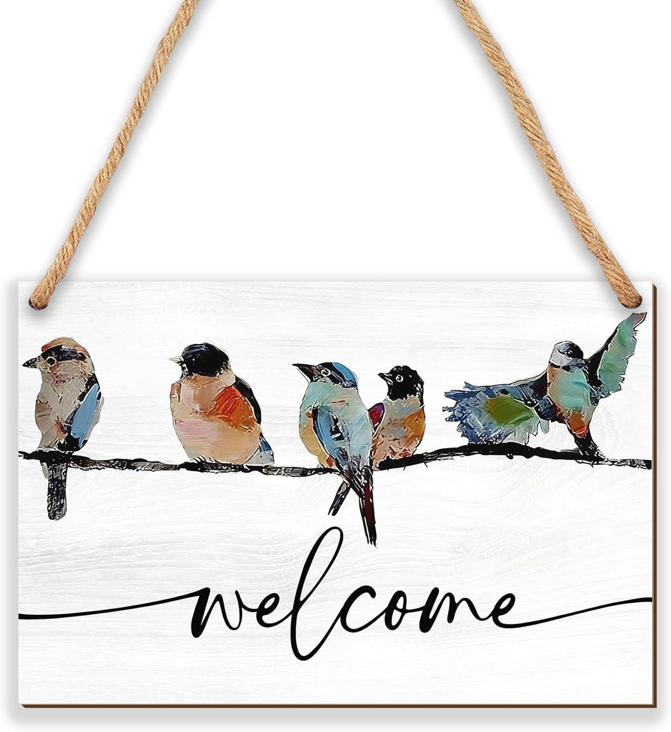 8''x12'' Door Welcome Hanging Sign - Birds Farmhouse Front Door Wooden ...