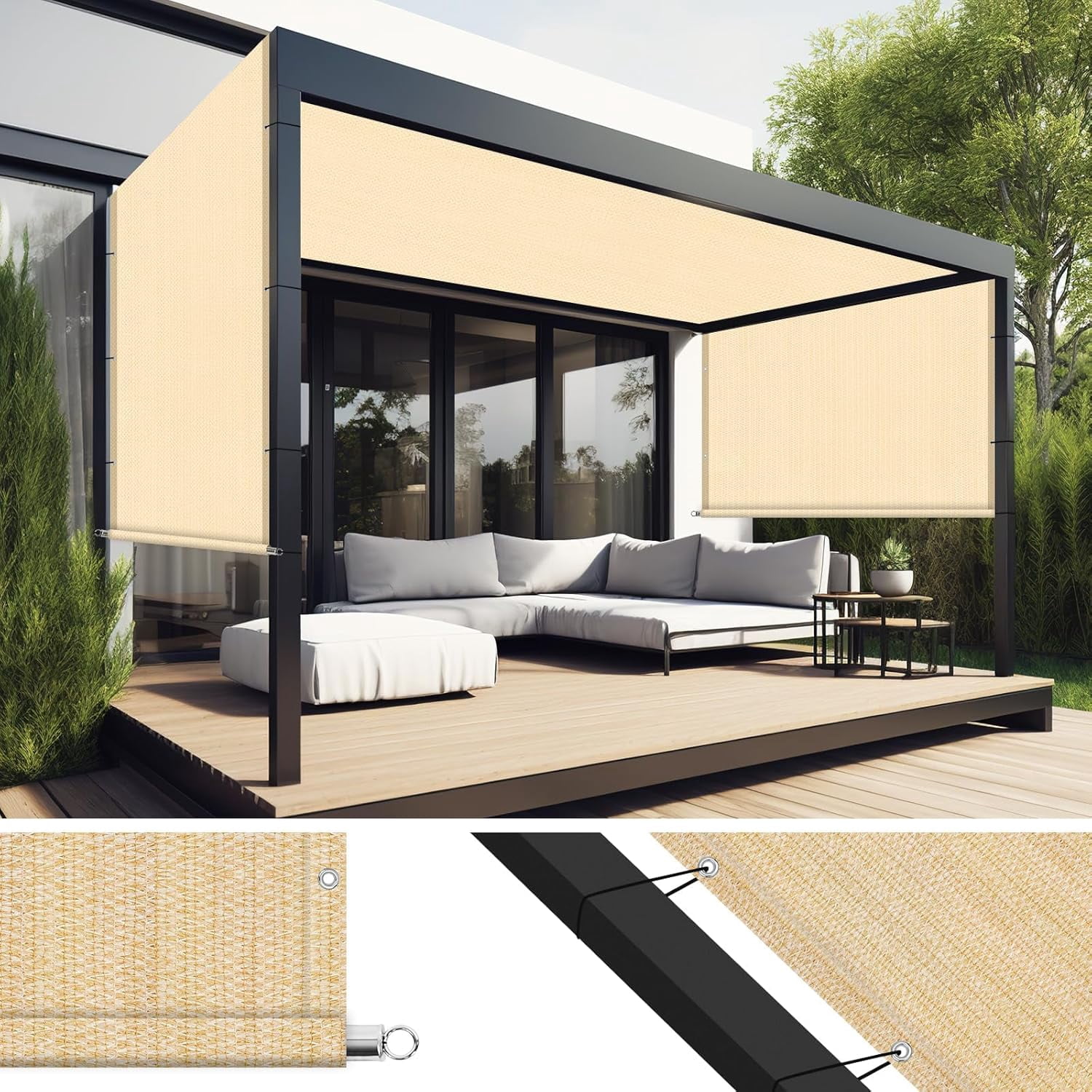 8'x12' Pergola Shade Cover with Weighted Rods & Grommets, 90% UV Block ...