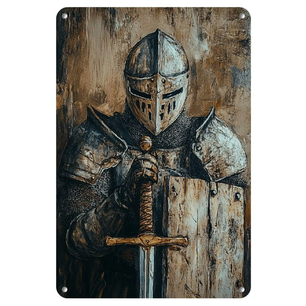 8"x12" Rustic Knight & Cross Iron Wall Art - Textured Metal Sign for ...