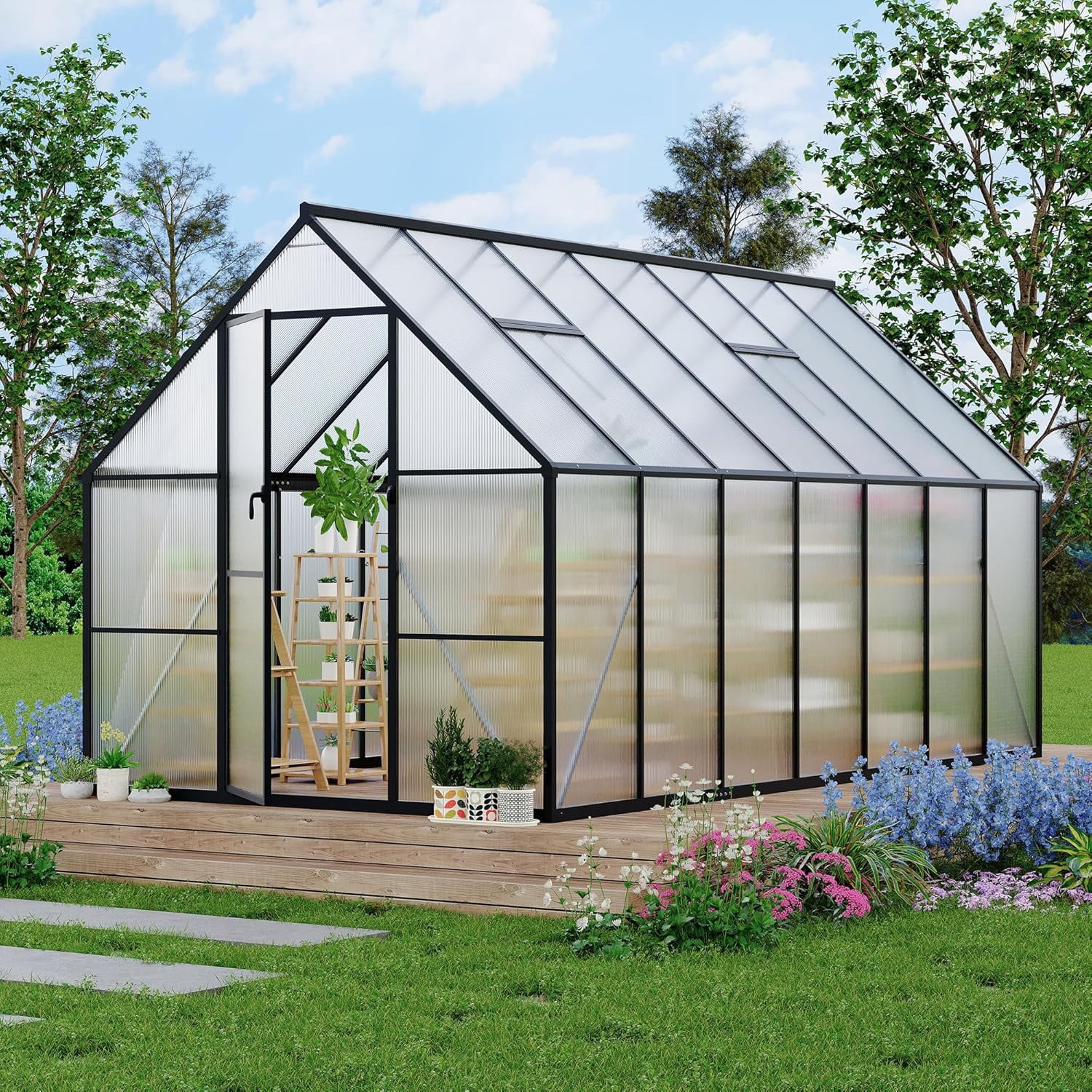 8'x14' Walk-in Greenhouse – Heavy-Duty Aluminum Frame, Polycarbonate ...