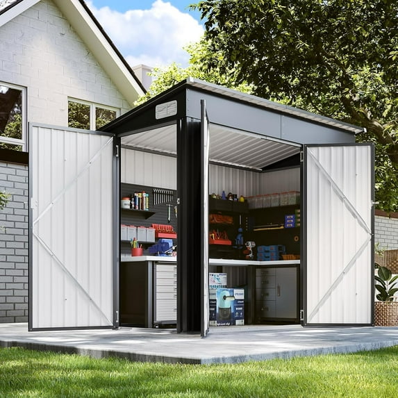 8'x4' Shed Galvanized Steel Storage Sheds with Triple Doors ...