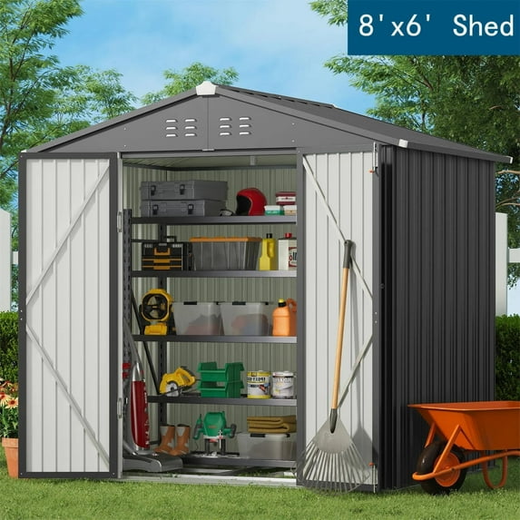 Lofka 8'x6' Outdoor Storage Shed Clearance, Metal Garden Shed for ...
