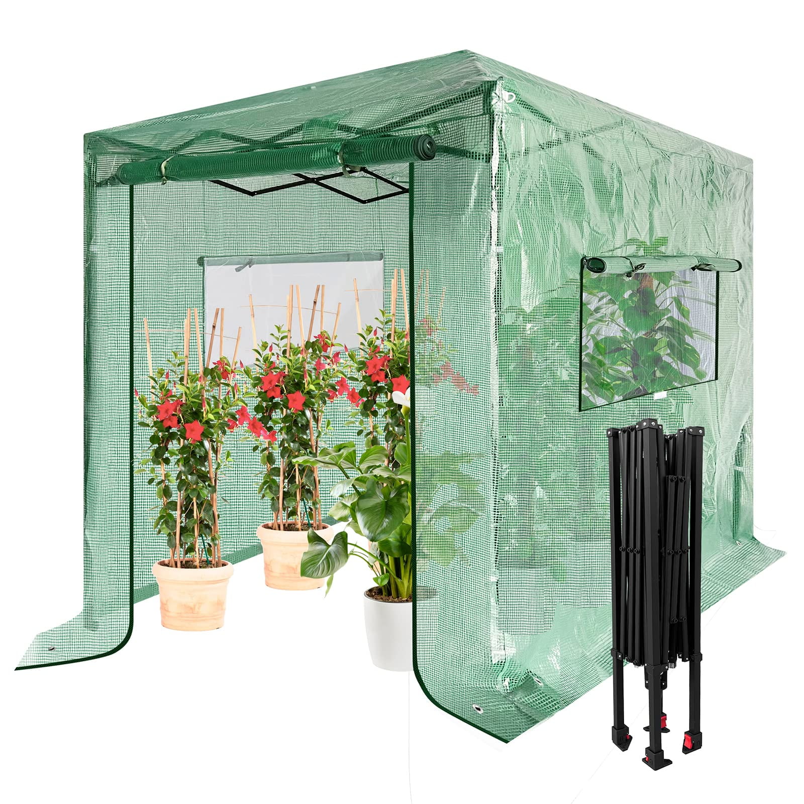8'x6' Portable Walk-in Greenhouse with PE Cover, Instant Pop-up and ...