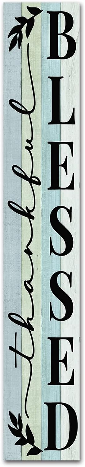 8"x63" Wooden Porch Sign Vertical Thankful Blessed Sign Porch Sign ...