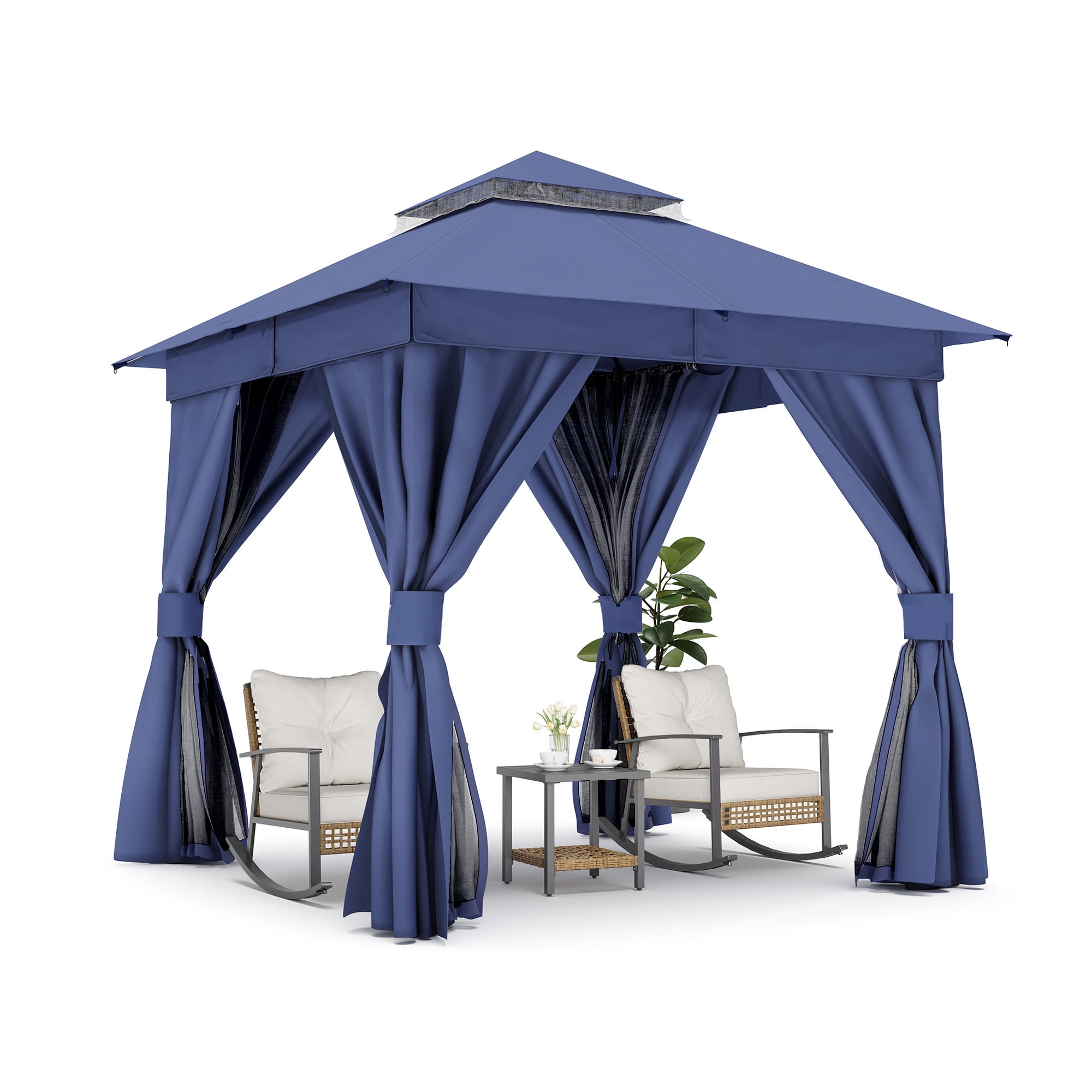 8'x8' Semi-Permanent Patio Gazebo - Heavy Duty Double Roof Gazebo with ...
