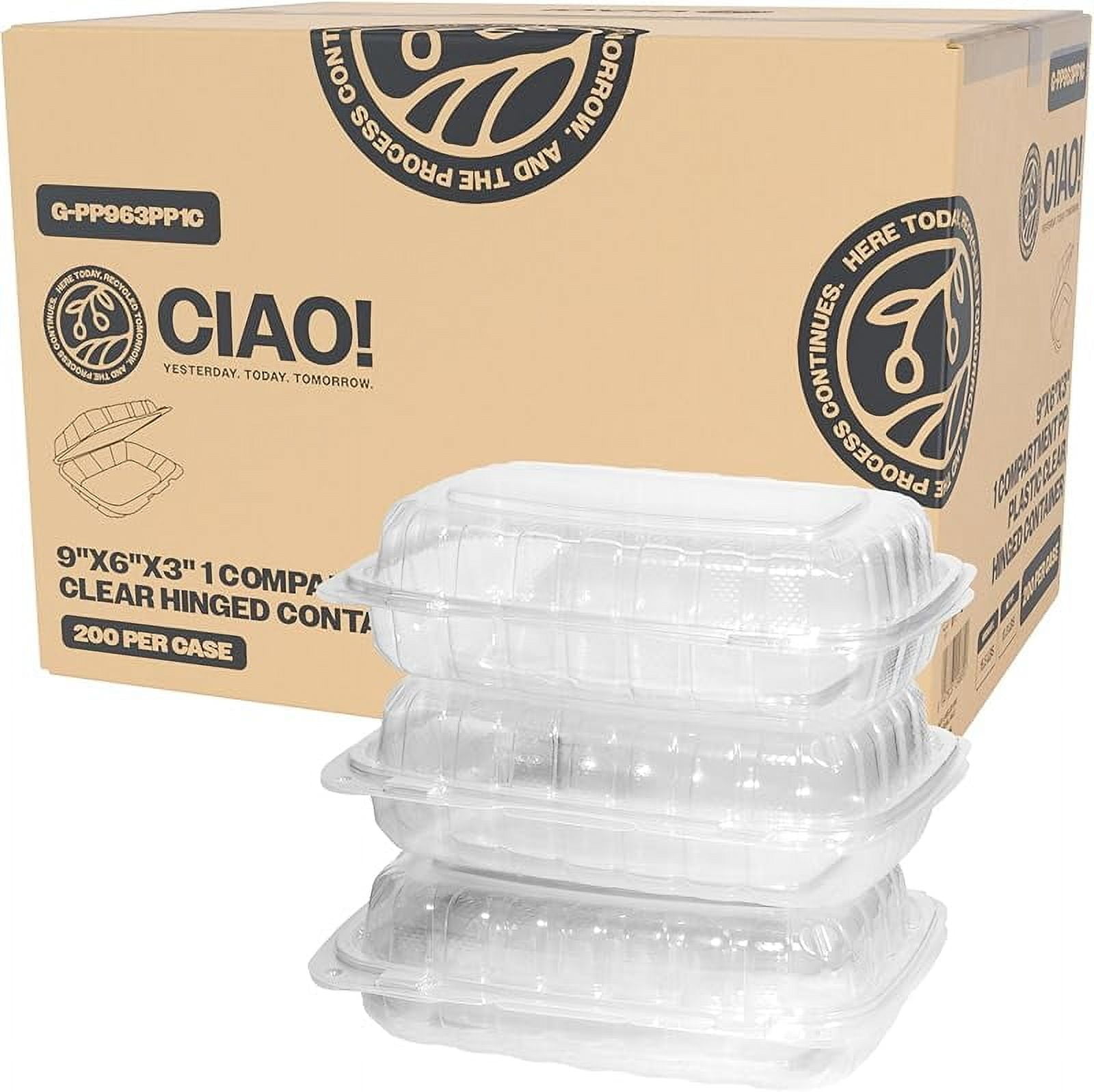 8"x8"x3" 1 Compartment PP Plastic Clear Hinged Container for Take Out ...
