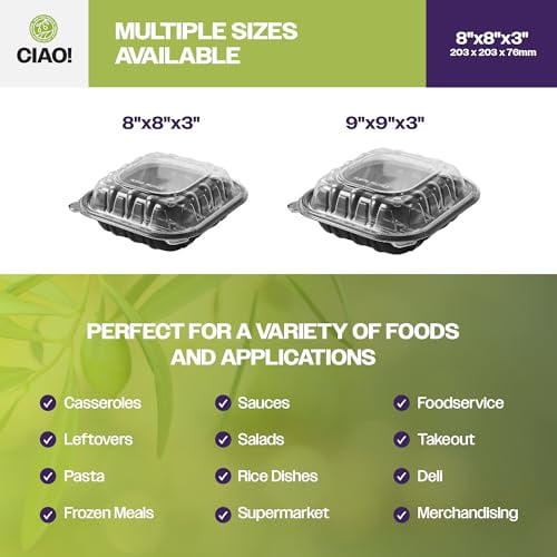 ! 8"x8"x3" Polypropylene Black bottom with Clear Lid Hinged Container 3 ...