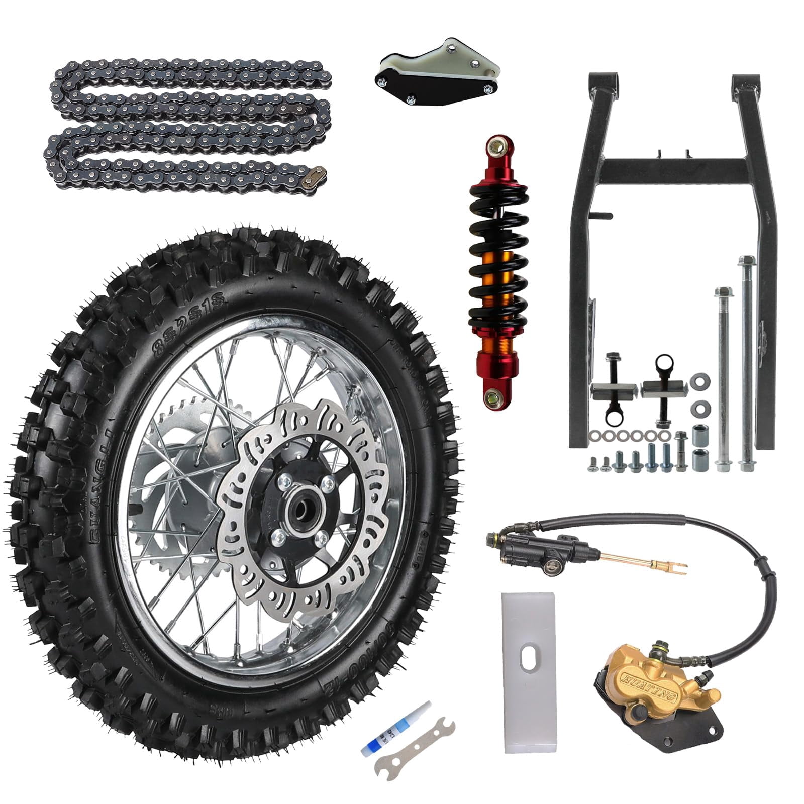 80/100-12 (3.0-12) Dirt Bike Tire and Wheel & 285mm Rear Shock ...
