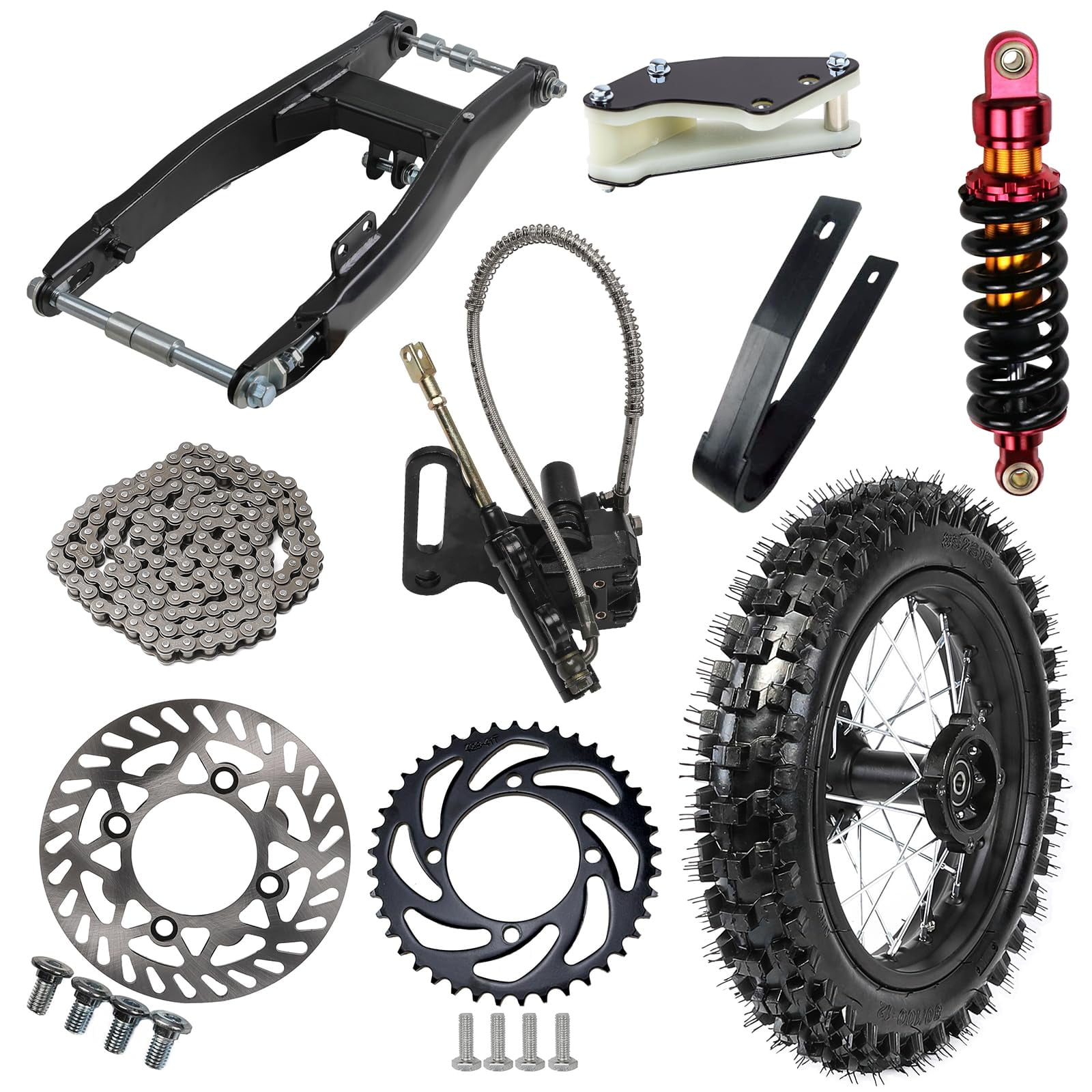 80/100-12 3.00-12 inch Tire Wheel and Rim + Swing Arm + Brake Caliper ...
