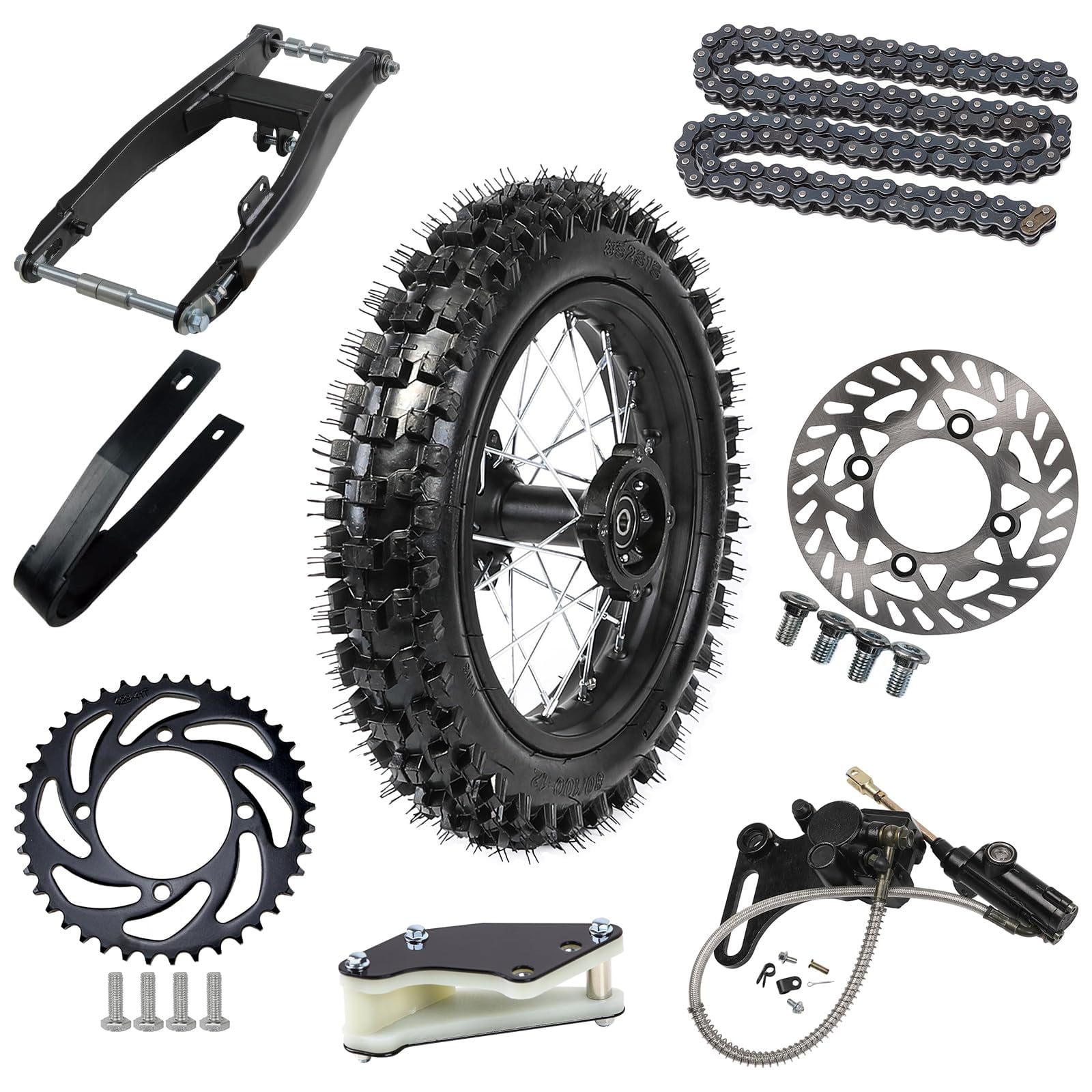80/100-12 3.00-12 inch Tire Wheel and Rim + Swing Arm + Disc Brake ...